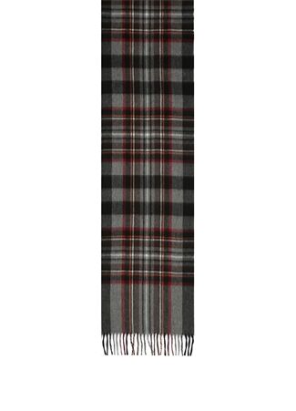 Begg&Co Erkek Gri Bordo Ekose Desenli Yün Atkı EU