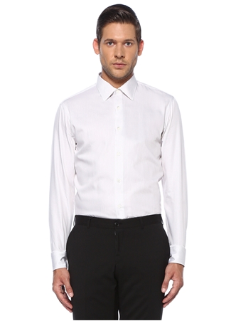 Pal Zileri Erkek Beyaz Çizgili İngiliz Yaka Gömlek 38 IT