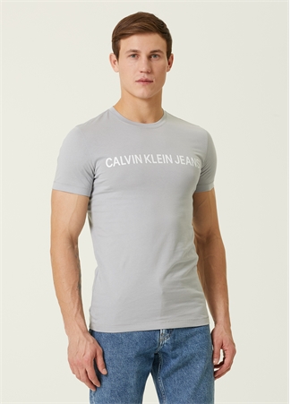CK Jeans Erkek Slim Fit Gri Logolu Organik Pamuk T-shirt L EU CK Jeans Erkek Slim Fit Gri Logolu Organik Pamuk T-shirt L EU