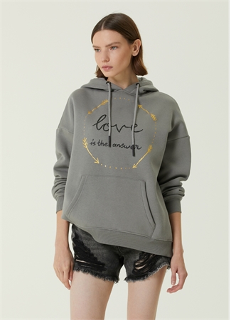 Look Project Kadın Dragon Fly Gri Kapüşonlu Sweatshirt L EU Look Project Kadın Dragon Fly Gri Kapüşonlu Sweatshirt L EU