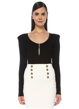 Balmain Kadın Siyah U Yaka Çıtçıtlı Body 40 FR
