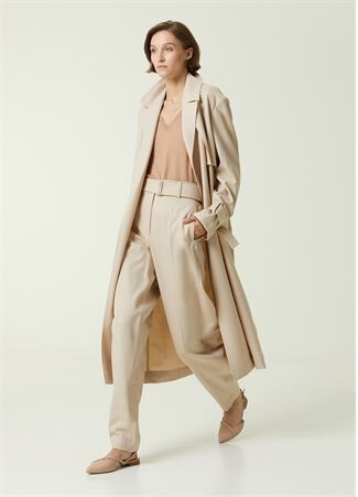 Joseph Kadın Ekru Kemerli Bol Yün Pantolon Bej 36 FR