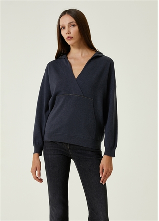 Brunello Cucinelli Kadın Lacivert Kapüşonlu Yün Sweatshirt M EU Brunello Cucinelli Kadın Lacivert Kapüşonlu Yün Sweatshirt M EU