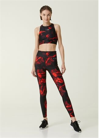 Academia Kadın Kırmızı Siyah Duman Desenli Tayt XS