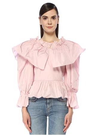Msgm Kadın Pembe Fırfır Detaylı Balon Kol Bluz 38 IT