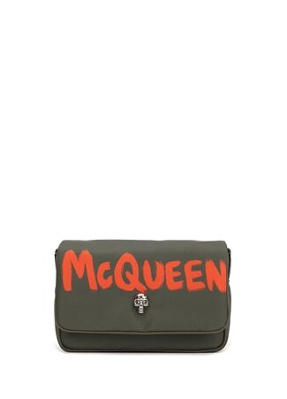 Alexander McQueen Kadın Haki Logo Baskılı Omuz Çantası EU