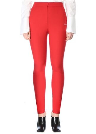 Off-White Kadın Kırmızı Paçası Düğme Detaylı Pantolon 38 IT