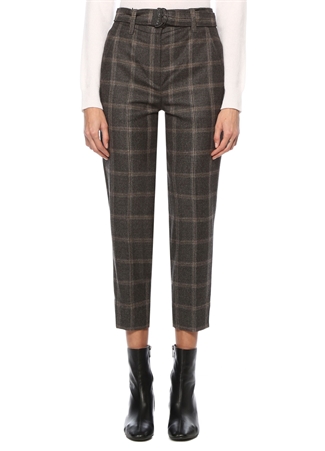 Brunello Cucinelli Kadın Antrasit Beli Kemerli Kareli Yün Cropped Pantolon Gri 36 IT Brunello Cucinelli Kadın Antrasit Beli Kemerli Kareli Yün Cropped Pantolon Gri 36 IT
