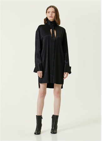 Givenchy Kadın Siyah Şal Desenli Asimetrik Mini Gömlek Elbise 36 FR