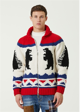 Dsquared2 Erkek Kırmızı Beyaz Figür Jakarlı Yün Triko Hırka S EU Dsquared2 Erkek Kırmızı Beyaz Figür Jakarlı Yün Triko Hırka S EU