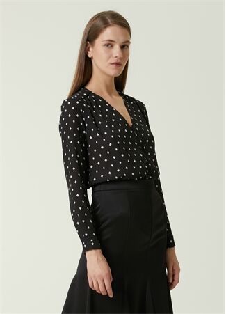 Beymen Club Kadın Siyah V Yaka Karo Desenli Gömlek S