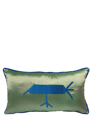 Atölye11 Kuş Motifli 28x50 İpek Dekoratif Yastık Çok Renkli