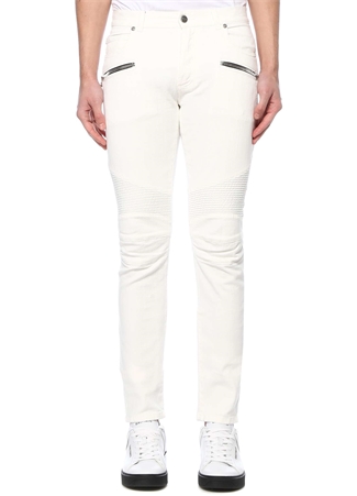 Balmain Erkek Beyaz Normal Bel Dar Paça Jean Pantolon 32 US