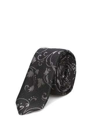 Palzileri Lab Erkek Siyah Çiçek Desenli Dokulu Kravat EU