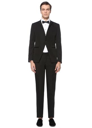 Palzileri Lab Erkek Siyah Kelebek Yaka Yün Takım Elbise 48 IT