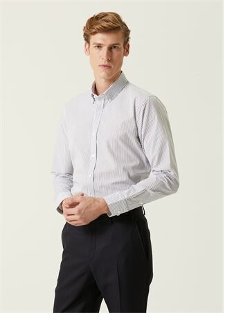 Beymen Erkek Slim Fit Lacivert Çizgi Desenli Gömlek S EU