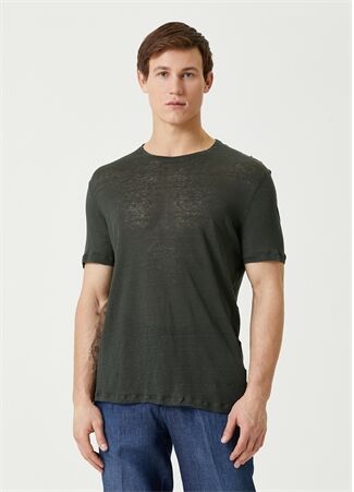 Isaia Erkek Yeşil Keten T-shirt M EU