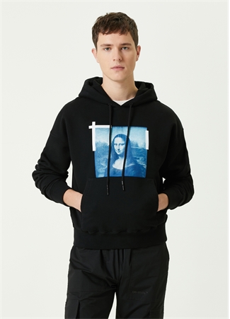 Off-White Erkek Siyah Kapüşonlu Figür Baskılı Sweatshirt Mavi S EU Off-White Erkek Siyah Kapüşonlu Figür Baskılı Sweatshirt Mavi S EU