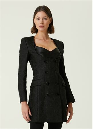 Dolce&Gabbana Kadın Siyah U Yaka Çiçek Desenli Ceket 42 IT