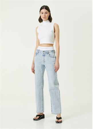 T by Alexander Wang Kadın Mavi Logo Bantlı Jean Pantolon 26 US