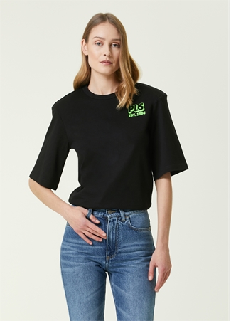 Philosophy di Lorenzo Serafini Kadın Siyah Bisiklet Yaka Baskılı T-shirt S EU