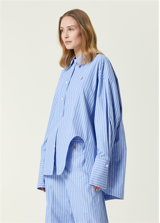 The Attico Kadın Mavi Çizgili Asimetrik Yırtmaçlı Gömlek 38 IT