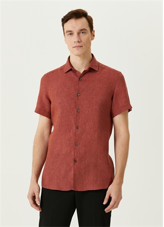 Zegna Erkek Kiremit Kısa Kol Keten Gömlek Turuncu L IT Zegna Erkek Kiremit Kısa Kol Keten Gömlek Turuncu L IT