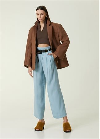 Jacquemus Kadın Mavi Yüksek Bel Pilili Bol Pantolon 38 FR