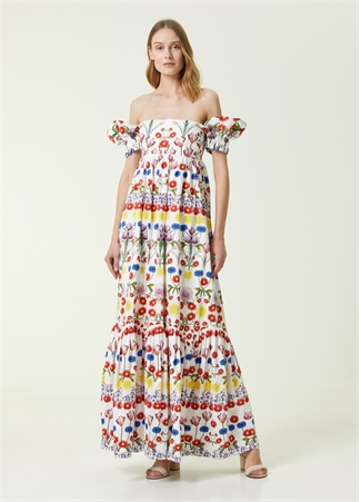 Borgo De Nor Kadın Antigone Beyaz Düşük Omuzlu Çiçekli Maksi Elbise 6 UK