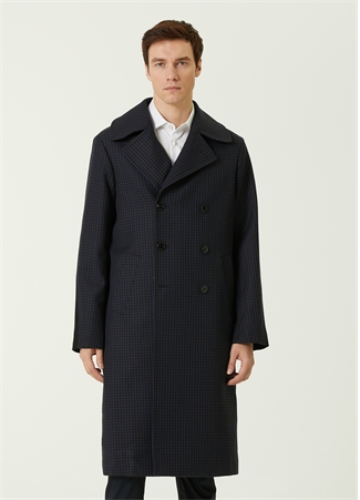Paul Smith Erkek Lacivert Pötikare Desenli Yün Palto 50 IT