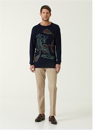 Pal Zileri Erkek Lacivert Figür Patchli Yün Kazak 50 IT