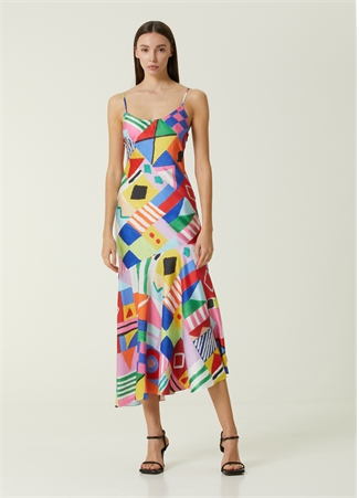 Staud Kadın Pembe Geometrik Desenli Midi Elbise XS EU Staud Kadın Pembe Geometrik Desenli Midi Elbise XS EU