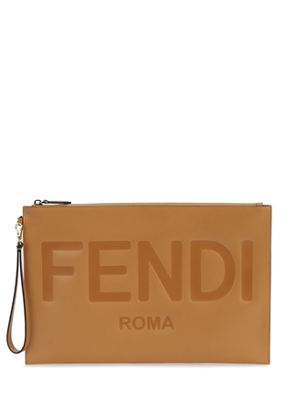 Fendi Kadın Taba Logolu Deri El Portföyü Turuncu EU Fendi Kadın Taba Logolu Deri El Portföyü Turuncu EU