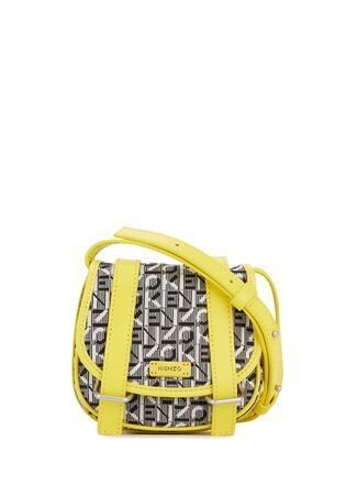 Kenzo Kadın Gri Sarı Logo Desenli Omuz Çantası EU