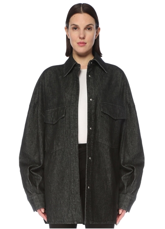 The Attico Kadın Siyah Polo Yaka Oversized Denim Ceket 42 IT The Attico Kadın Siyah Polo Yaka Oversized Denim Ceket 42 IT