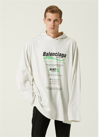 Balenciaga Erkek Beyaz Kapüşonlu Logo Baskılı Sweatshirt S EU Balenciaga Erkek Beyaz Kapüşonlu Logo Baskılı Sweatshirt S EU