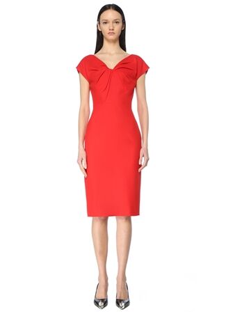 Alexander McQueen Kadın Kırmızı Yakası Drapeli Midi Elbise 38 IT