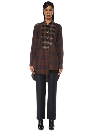 Loewe Kadın Kahverengi Asimetrik Kesim Ekoseli Gömlek 34 FR