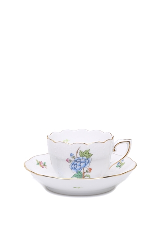 Herend Mavi Çiçek Motifli Porselen Kahve Fincan Takımı Çok Renkli