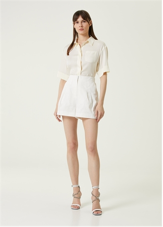 Academia Kadın Ekru İpek Gömlekli Şort Tulum Bej 42