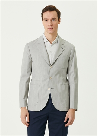 Brunello Cucinelli Erkek Gri Çizgi Desenli Ceket 52 IT Brunello Cucinelli Erkek Gri Çizgi Desenli Ceket 52 IT