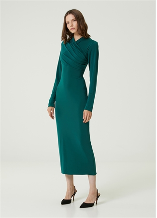 Rasario Kadın Yeşil Drapeli Uzun Kol Midi Kokteyl Elbise 36 IT Rasario Kadın Yeşil Drapeli Uzun Kol Midi Kokteyl Elbise 36 IT