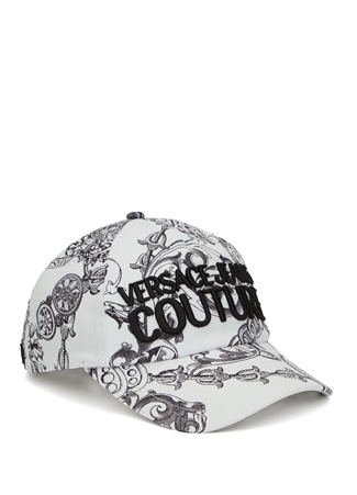 Versace Jeans Couture Erkek Siyah Beyaz Desenli Şapka EU