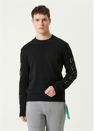 Off-White Erkek Siyah Logo Jakarlı Kazak M EU