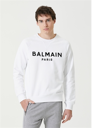 Balmain Erkek Beyaz Kontrast Logo Detaylı Sweatshirt S EU Balmain Erkek Beyaz Kontrast Logo Detaylı Sweatshirt S EU