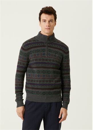 Polo Ralph Lauren Erkek Gri Dik Yaka Jakarlı Yün Kazak S Eu