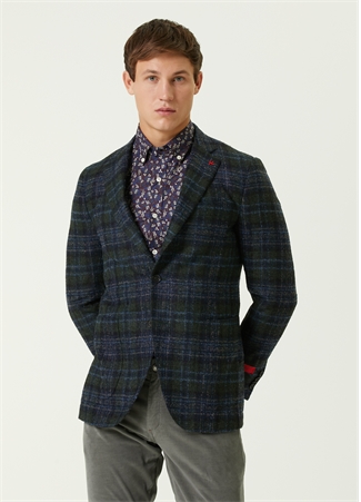 Isaia Erkek Yeşil Kelebek Yaka Ekose Desenli Ceket 48 IT Isaia Erkek Yeşil Kelebek Yaka Ekose Desenli Ceket 48 IT