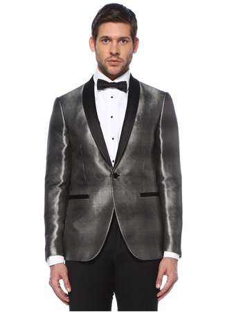 Pal Zileri Erkek Gri Şal Yaka Saten Garnili Parlak Dokulu Ceket Siyah 52 IT