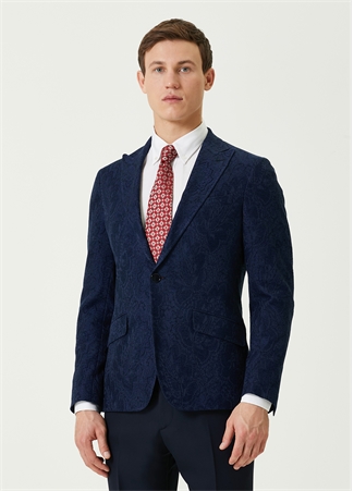 Etro Erkek Lacivert Etnik Desenli Ceket 48 IT