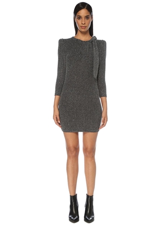 IRO Kadın Perk Siyah Yakası Düğümlü Simli Mini Elbise 36 EU